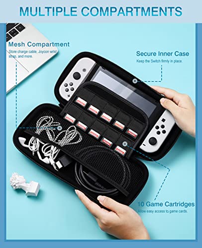 TiMOVO Carrying Case Compatible with Nintendo Switch OLED Model 2021 & Switch, Durable Hard Shell Game Storage Handbag Portable Travel Bag PU Pouch with Pocket for 10 Game Cards & Accessories, Gilding