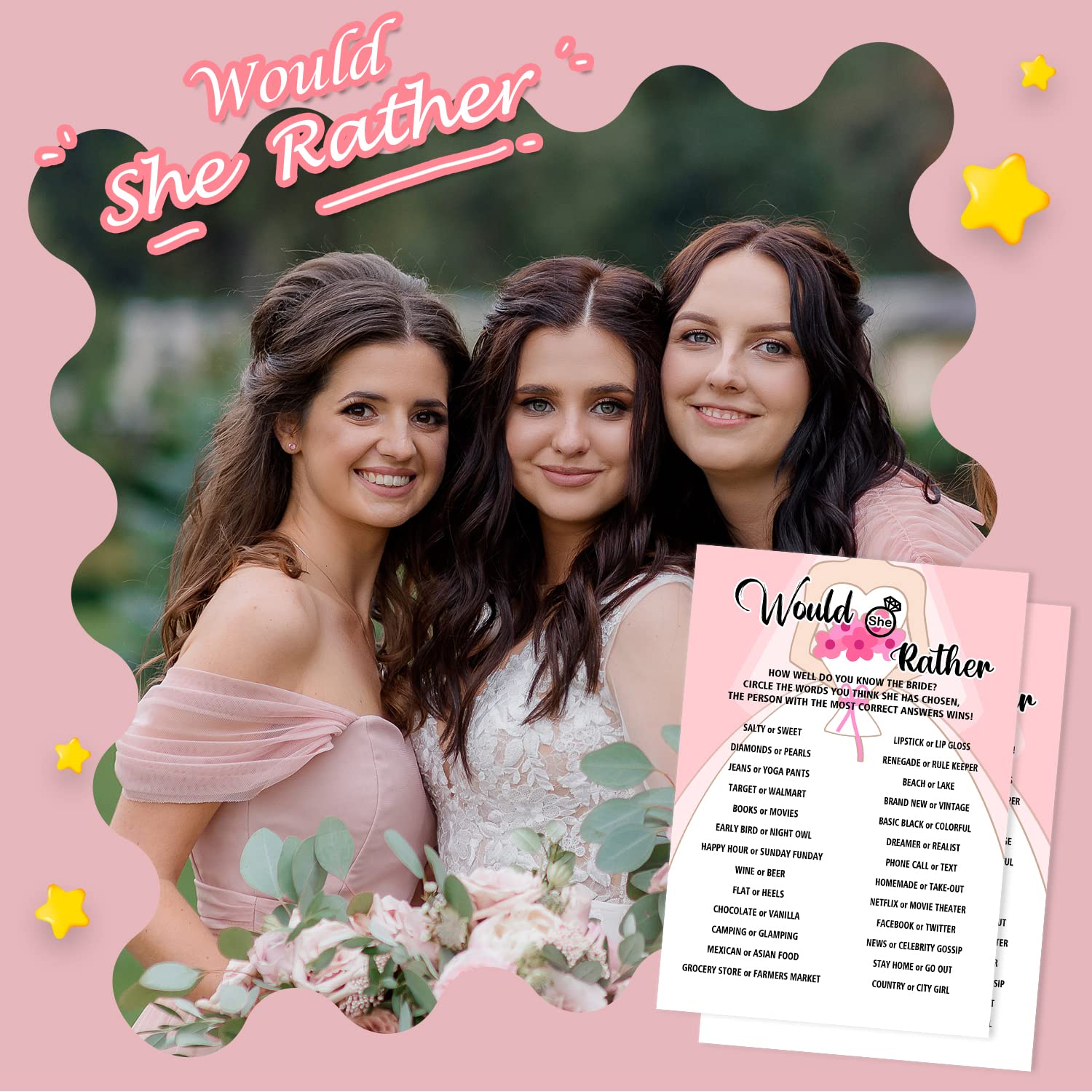 Bridal Shower Game Cards, Would She Rather Game,Wedding Party Games, Bridal Shower Decorations, Gift – 20 Cards per Set- Fun, Unique and Easy to Play