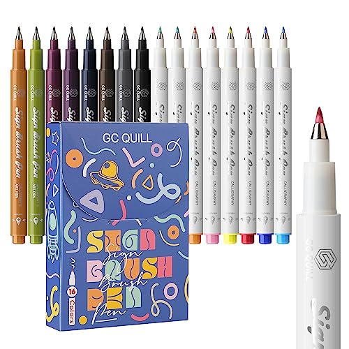 GC QUILL Sign Brush Pens - 16 Colors Sign Pens Calligraphy Set with Fude Sign Brush Tips for Hand Lettering, Calligraphy, Drawing, Writing, Journaling GC-SB16