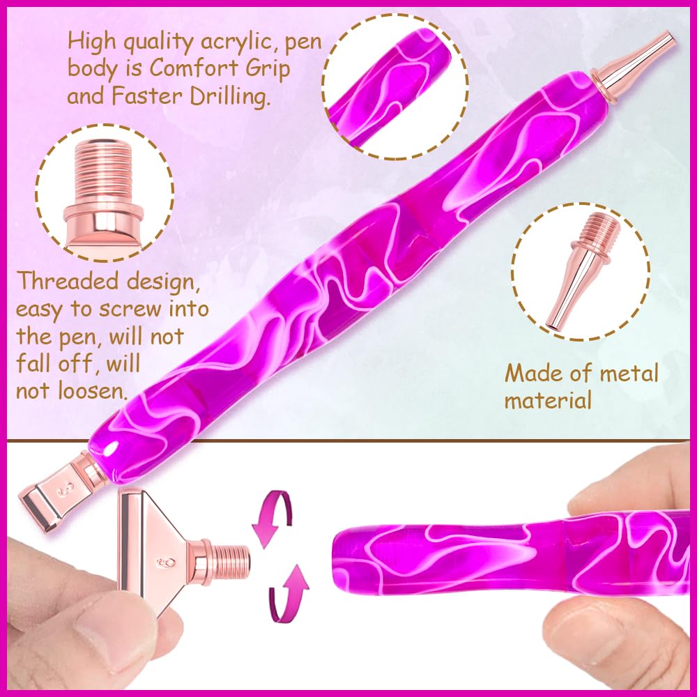 Praise V Do Ergonomic Diamond Painting Art Drill Bead Dot Pen Kit with Screw Steel Silver Metal Tip Nibs Placers Roller Tool Accessories for 5D Diamond Paint Purple