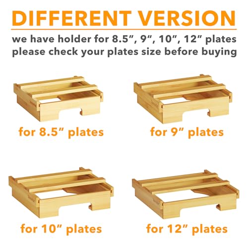 SpaceAid 8.5-inch Paper Plate Dispenser, Under Cabinet Bamboo Plates Holder, Kitchen Counter Vertical Plate Dipensers Holders Countertop Caddy (for 8.5 inches Plates, Bamboo)
