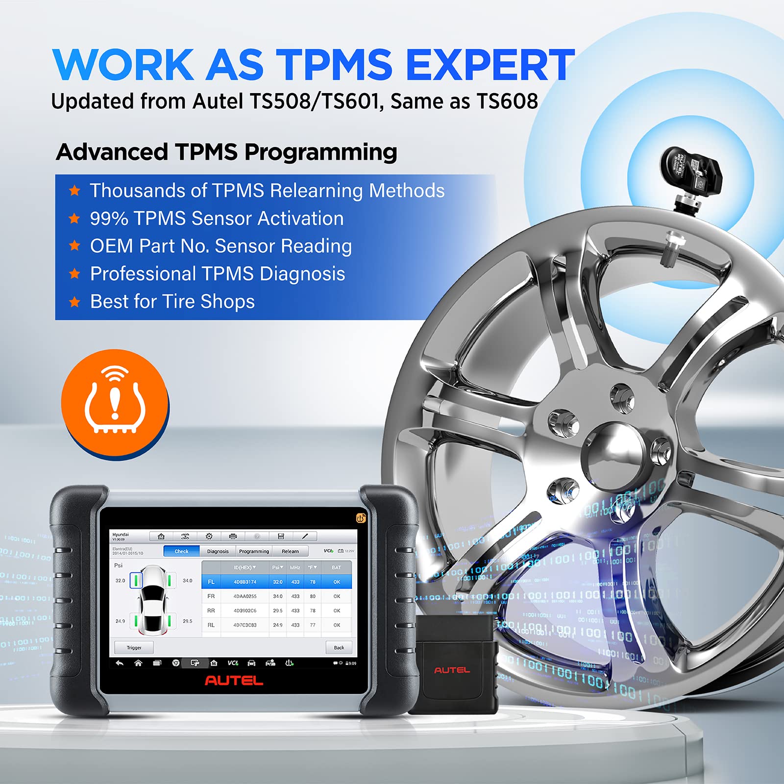 Autel MaxiCOM MK808TS with MX-Sensor, 2023 Updated of MK808BT and TS608, Bi-Directional Control, 28+ Service, All Systems Diagnoses, Activate/Program/Relearn TPMS Sensors, Access AutoAuth for FCA SGW