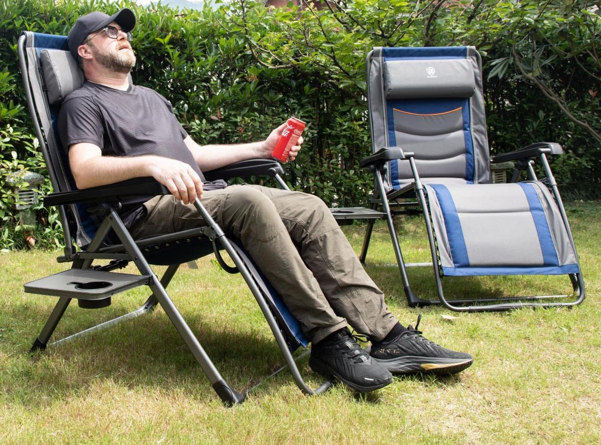 EVER ADVANCED Oversize XL Zero Gravity Recliner Padded Patio Lounger Chair with Adjustable Headrest Support 350lbs, Blue