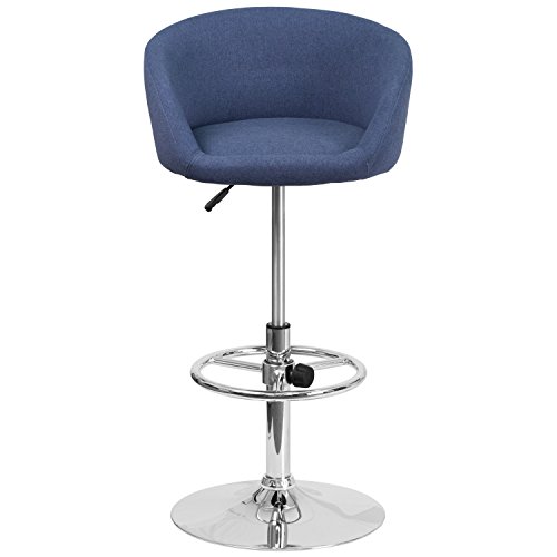 Flash Furniture Luis Contemporary Blue Fabric Adjustable Height Barstool with Barrel Back and Chrome Base