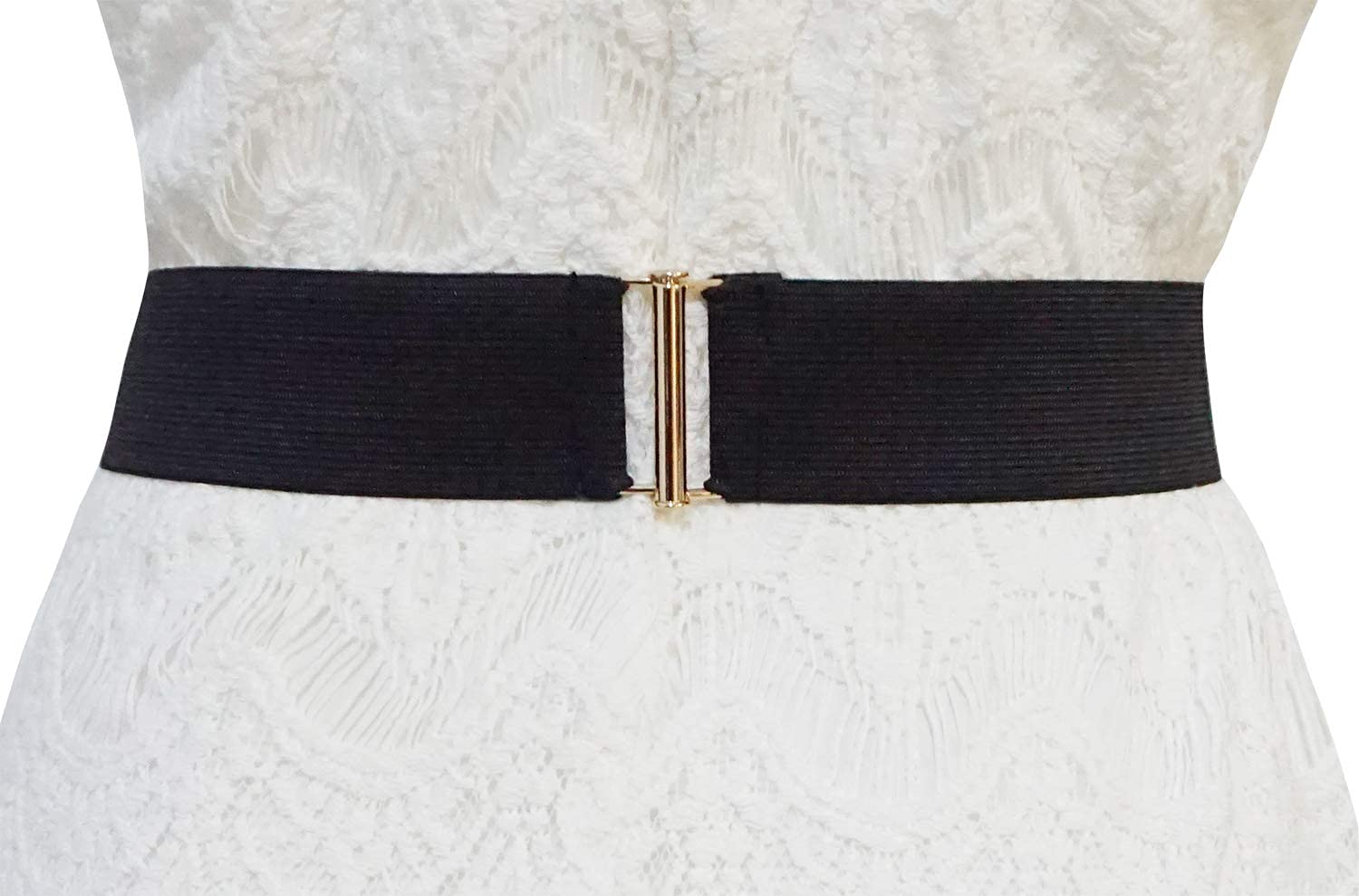 Bellady Fashion Women's Center-Scaled Texturized Metallic Stretch Belt,Gold