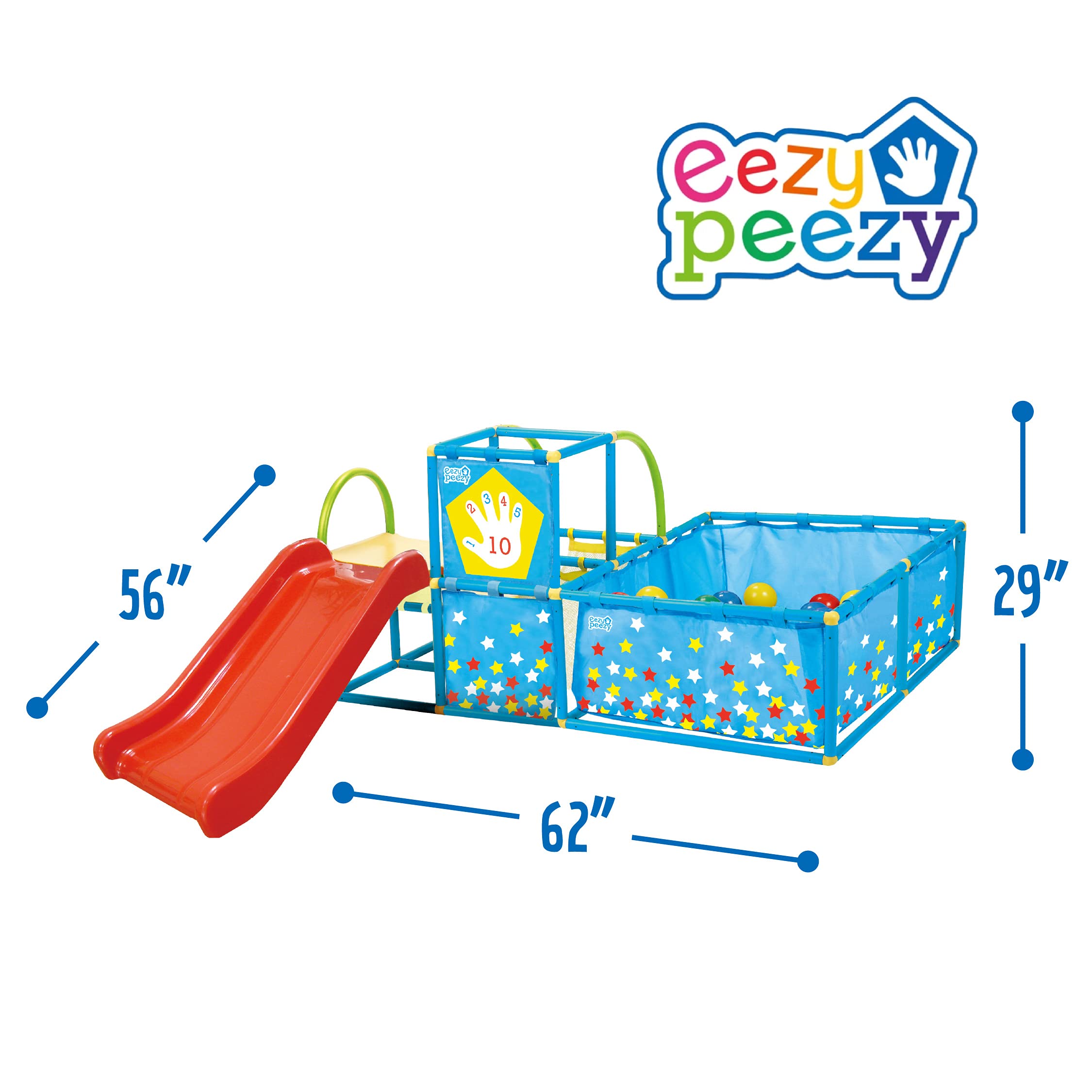 Eezy Peezy Active Play 3 in 1 Jungle Gym PlaySet β Includes Slide, Ball Pit, & Toss Target with 50 Colorful Balls