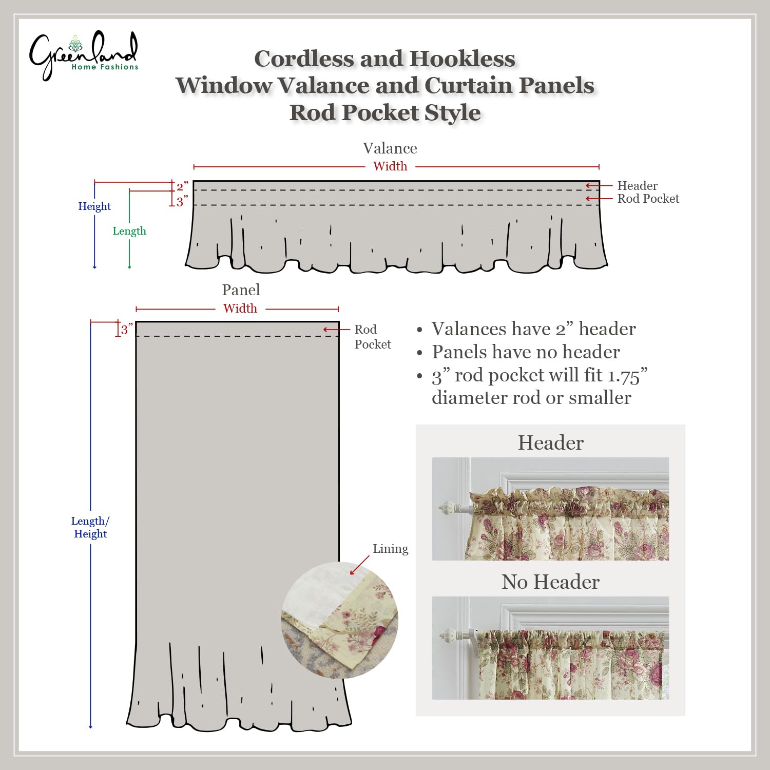 Greenland Home Antique Rose 100% Cotton Curtain Panel Pair, 42 W x 84 L Inches Each, Set of 2 - Ecru