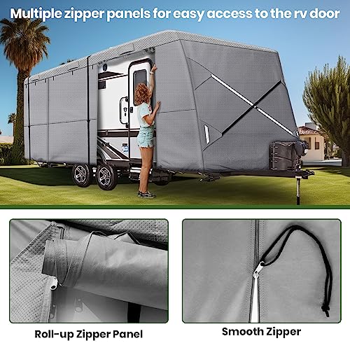 XGear Windproof Upgraded 33' - 35' RV Cover Travel Trailer Cover, Extra-Thick 5 Layers Anti-UV Top, Rip-Stop with 2PCS Extra Straps