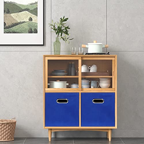 STOREONE Fabric Storage Bins Cubes Baskets Containers-(11X11X11") with Dual Handles for Shelf Closet, Nursery Home , Bedroom Organizers, Foldable Set of 3 (Dark Blue)