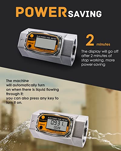 Bonvoisin Turbine Flow Meter 1" FNPT Inlet/Outlet Fuel Flowmeter ±1% Accuracy LCD Display Flow Meter for Diesel Kerosene Gasoline 2-26.4 GPM /9-100 LPM(Batteries are not Included)