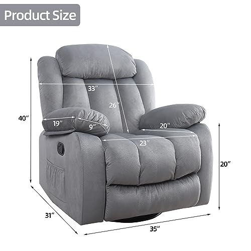 INZOY Massage Swivel Rocker Recliner with Heat and Vibration, Manual Rocking Recliner Chair with Vibrating Massage, Comfy Padded Overstuffed Soft Fabric Heated Recliner, Light Grey