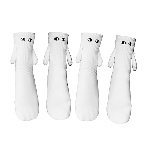 Sdetrcq 2Pairs Friendship Socks Magnet Hand in Hand Socks, Best Friend Socks Magnetic Socks Hand Hold, Magnetic Hand Holding Socks (2 Pairs, 2D White)