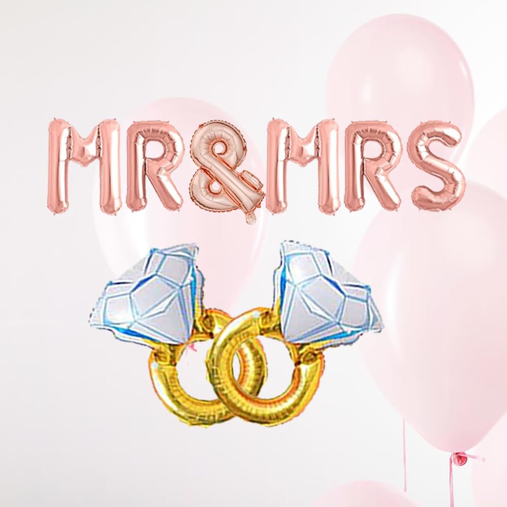 Rose Gold Mr & Mrs Balloons, Wedding/Engagement/Bridal Shower/Bachelorette Party Sign Supplies Decorations