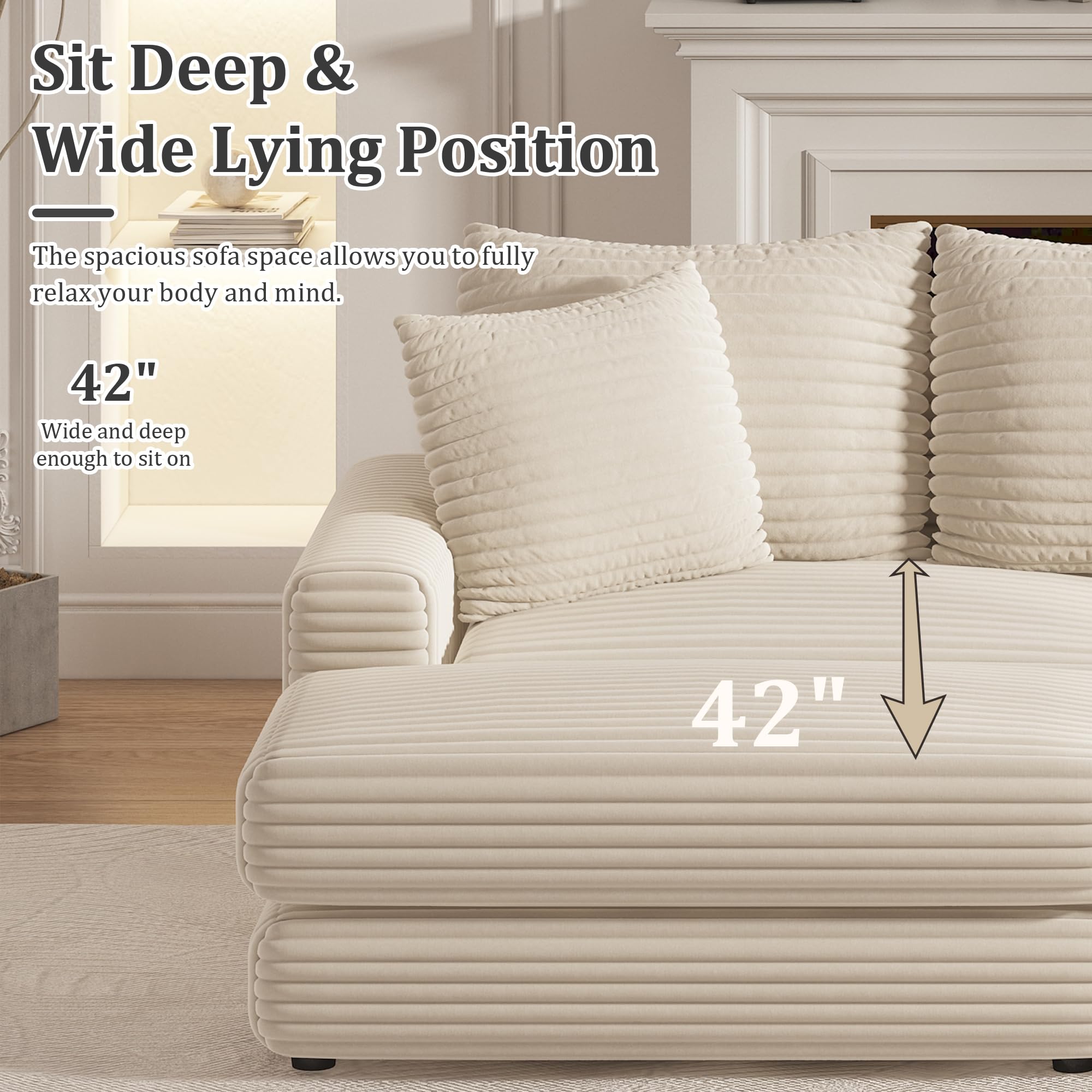 Corduroy Fabric Sofa Couch with Ottoman, 43.3 Inch Width Single Sofa Chair, Comfy Cloud Couch for Living Room Bedroom Apartment-Grey
