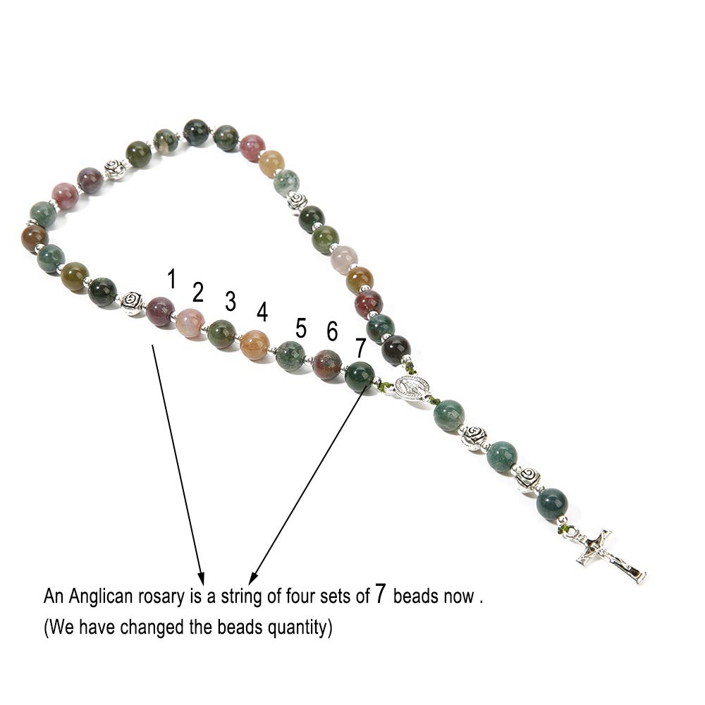 BALIBALI Handmade 8mm Anglican Prayer Beads Rosary Jade Natural Stone Rosary Beads with Pardon Crucifix Cross Custom Rosary (Silver(Amazonite))