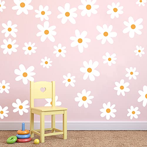 Runtoo White Daisy Flower Wall Art Stickers Boho Floral Wall Decals for Nursery Living Room Girls Bedroom Wall Decor