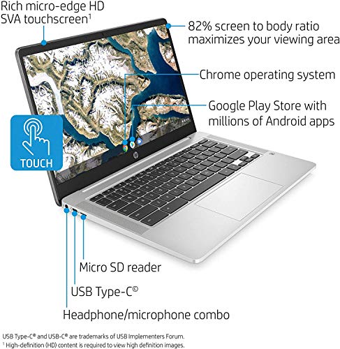 HP Chromebook 14-inch HD Touchscreen Laptop, Intel Celeron N4000, 4 GB RAM, 32 GB eMMC, Chrome (14a-na0080nr, Forest Teal)