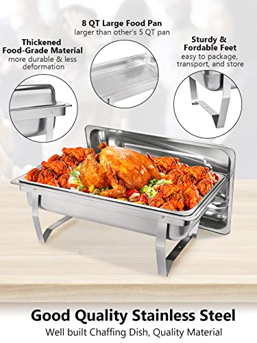 PURECHO Rectangular Chafing Dish Buffet Set, 4 Pack 8 Qt, Stainless Steel Chafer Full Size, Catering Food Warmer with Folding Frame, Ideal for Parties, Wedding, Festival Gathering