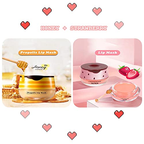 Bee Balm Lip Balm Honey Pot, Strawberry Mask Hydrating Prevention Dry and Cracked Lip Scrubs Exfoliator, Moisturizing Propolis Lip Balm Bee Balm with Stick