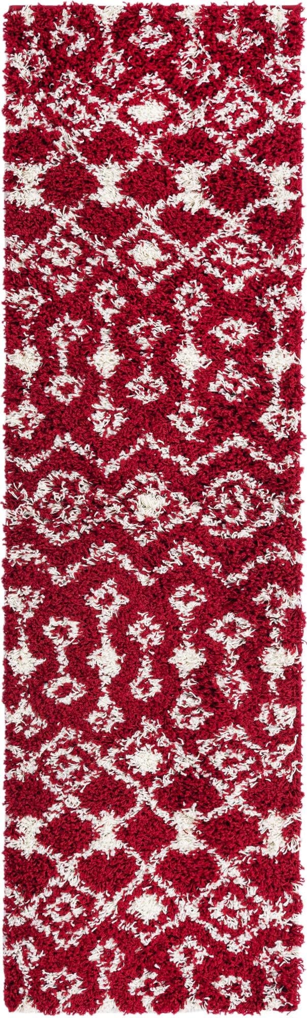 Unique Loom Moroccan Trellis Shag Collection Area Rug - Meknes (2' x 7' 1" Runner, Burgundy Red/ Ivory)