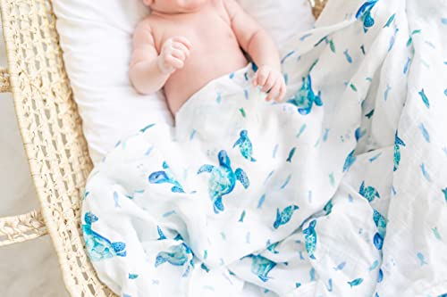 Sea Turtle Baby Swaddle Blanket - 70% Bamboo/ 30% Cotton Muslin - Silky Soft, Breathable, Lightweight, Multipurpose, Nursery Shower Gift, Large - 47 in. x 47 in. Baby Essentials by Florida Kid Co.