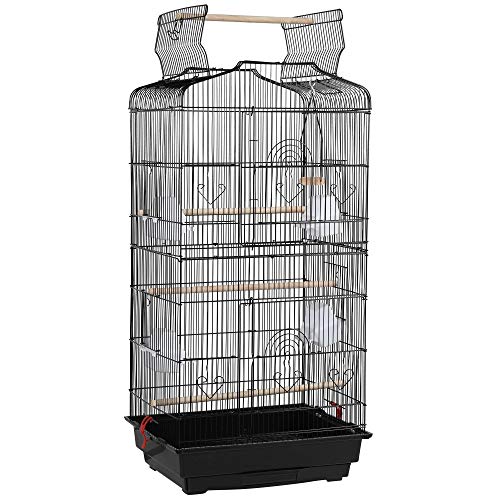 Yaheetech Open Play Top Medium Size Quaker Parrot Bird Cage Cockatiel Indian Ring Neck Sun Parakeet Green Cheek Conures Lovebirds Budgies Canary Finch Parrotlet Portable Bird Cage,Black