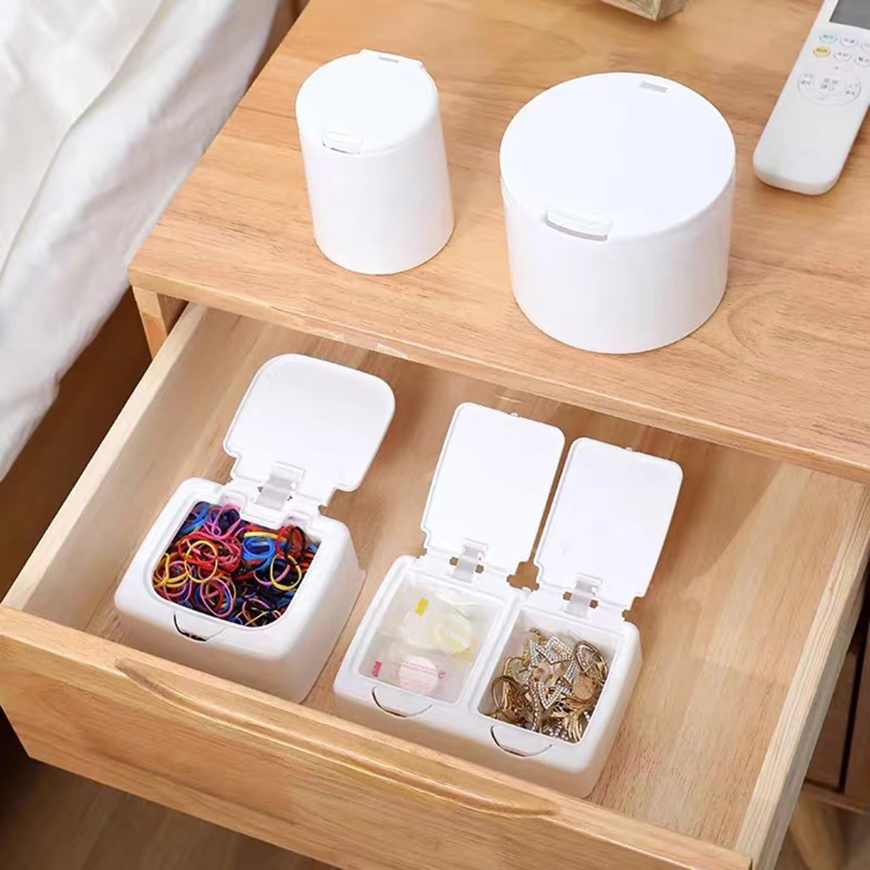 Cotton Swab Ball Qtip Holder Jar Plastic Container Dispenser Box with Lid for Bathroom Home Storage Organizer (Round (Single Grid))