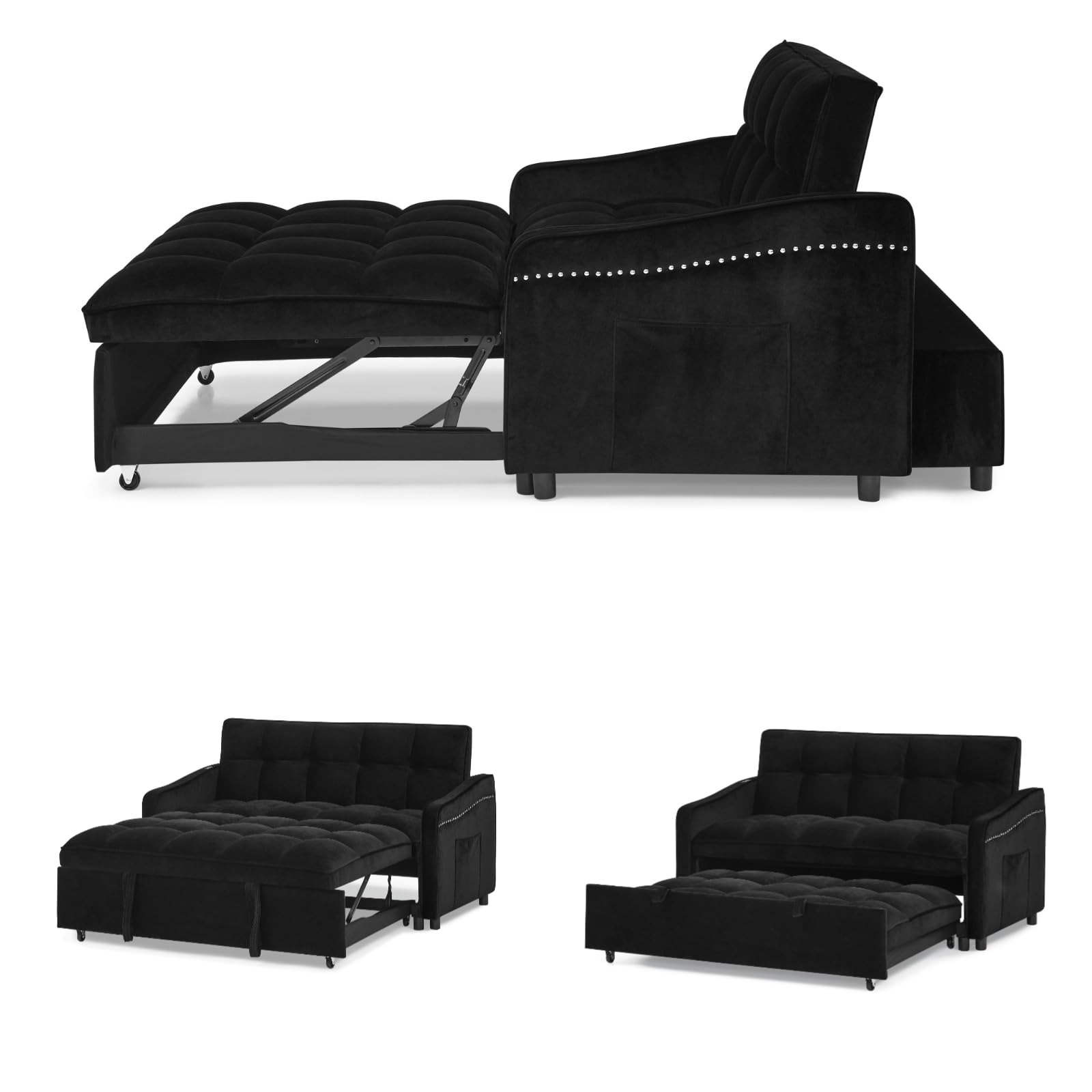 ChicFurnit Sofa Bed, Loveseat, Sofa Bed with Pull-Out Bed, Comfy Couch with TypeC and USB Charging, Reversible Sectional Couches with Adjsutable Back for Living Room, Office & Home Apartment, Grey