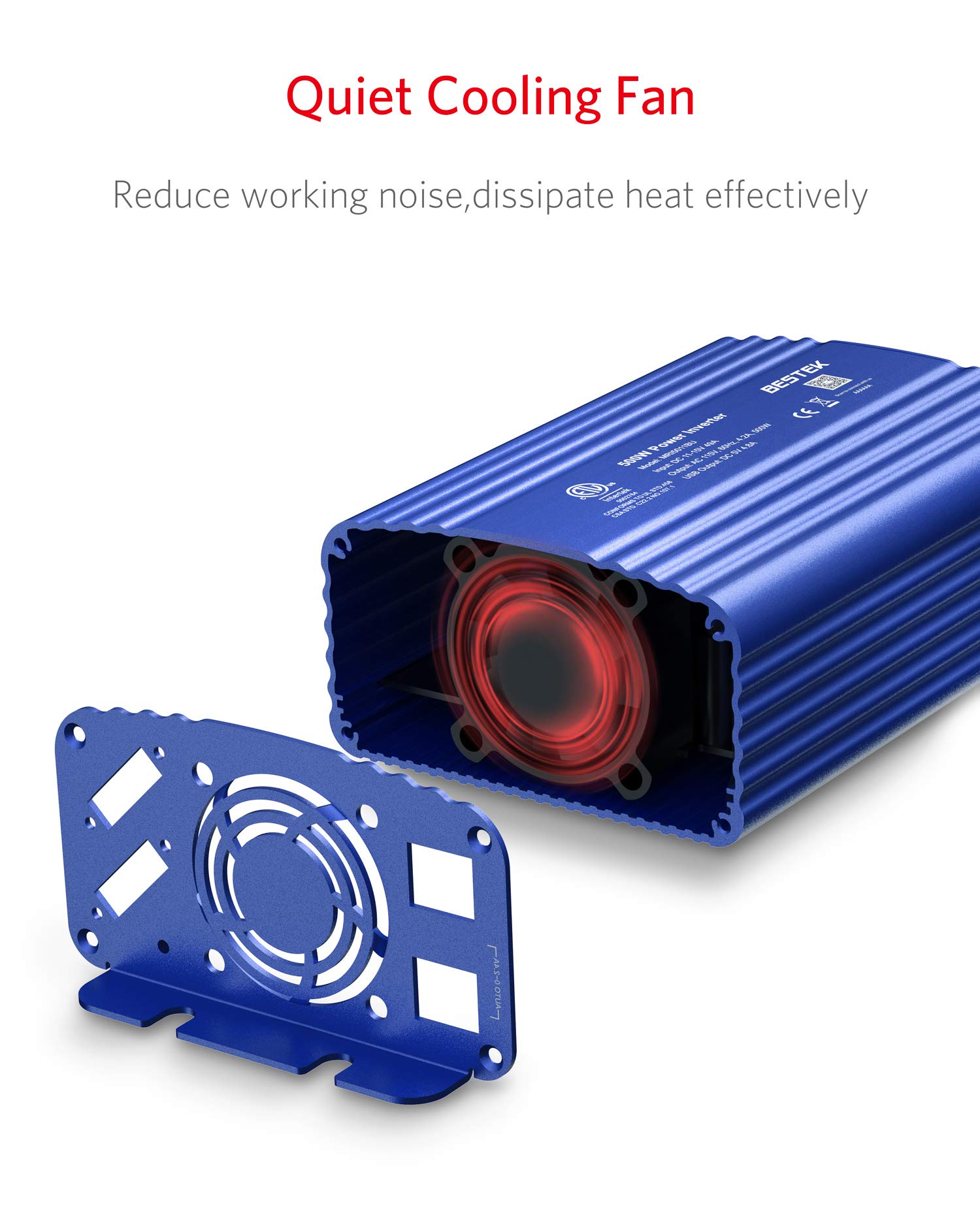 BESTEK 500W Power Inverter DC 12V to 110V AC Converter with 4.8A Dual USB Car Charger ETL Listed (Blue)