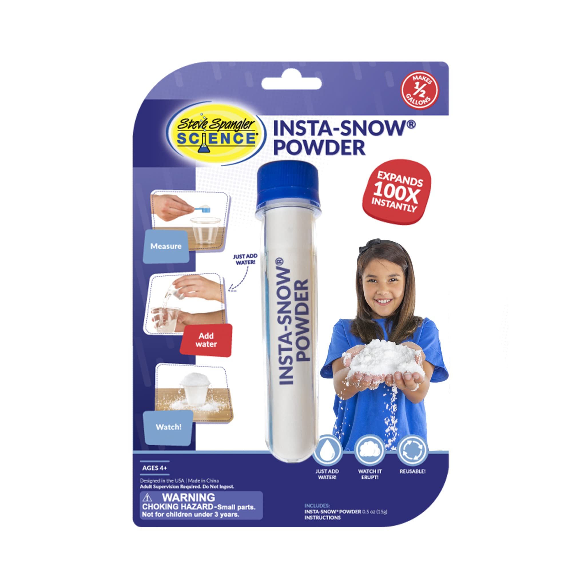 Insta-Snow Powder, 0.53 oz (15g) Test Tube – Fun Science Kits for Kids, Simple and Safe, Makes Realistic, Fluffy Snow in Seconds, Top Sensory Toys & STEM Activities for Classrooms and Home