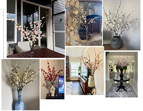 florisso Artificial Cherry Blossom Flowers Branches Decor for Vase Pink 4 PCS Fake Faux Plum Blossoms Stems Vines for Home Room Indoor Office Wedding Garden Decoration