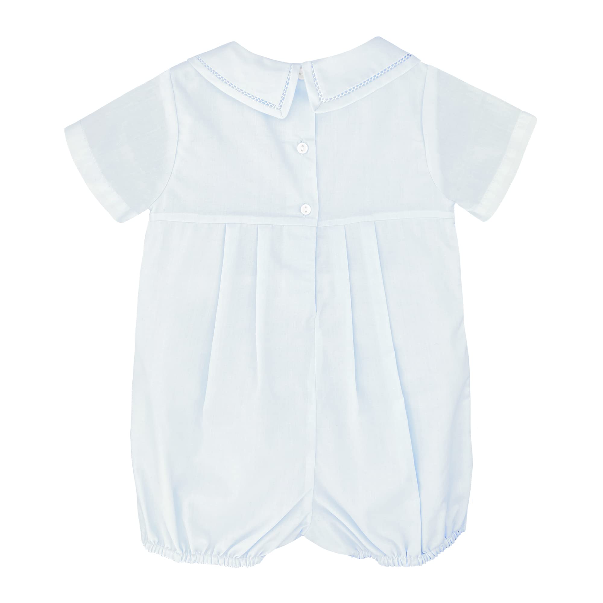 Petit Ami Baby Boys' Romper with Smocking and Faggoting, 12 Months, Blue