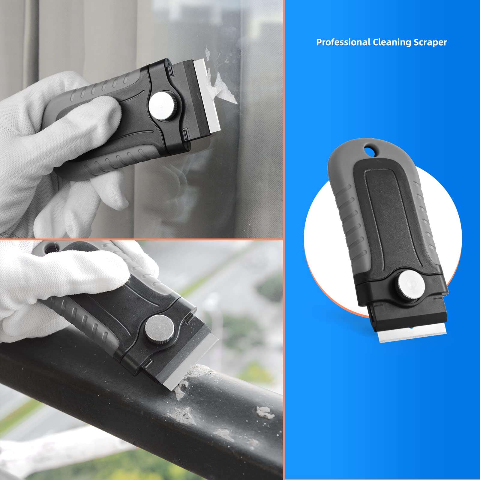 EHDIS Razor Blade Scraper, 1.5'' and 4'' Glass Scraper Tool, Floor Adhesive Remover Scraper with Metal Razor Blades, Paint Scraper Ideal for Cleaning Stove Top, Windows, Glass, Tiles, Wall, Labels