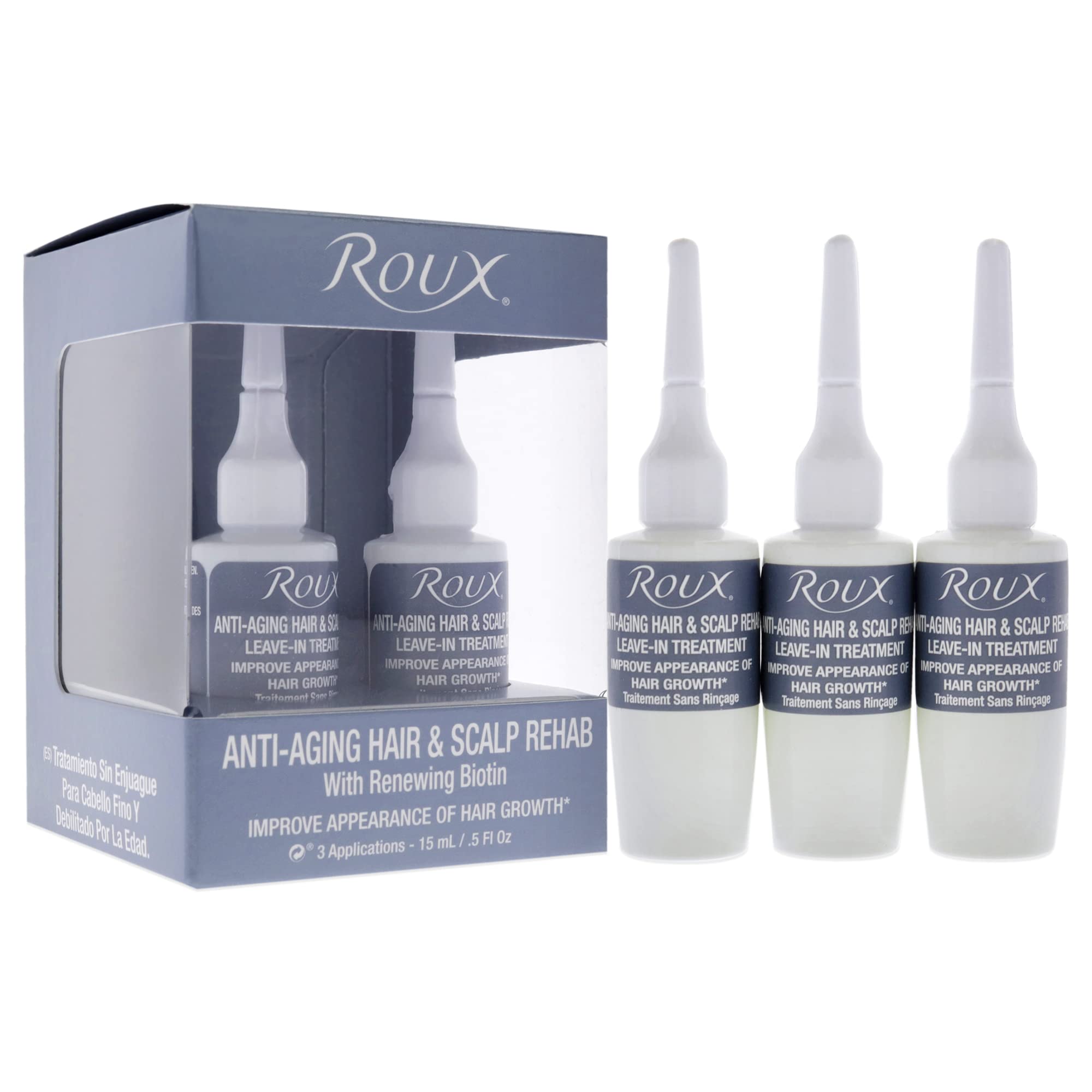 Roux Anti-Aging Hair & Scalp Rehab, Leave In Treatment Formulated with Renewing Biotin, 3 Applications, .5 Fl Oz