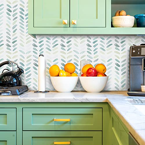 Green and White Wallpaper Peel and Stick Wallpaper Boho Contact Paper for Cabinets Leaf Wallpaper for Bedroom Self-Adhesive Removable Wallpaper Herringbone Wallpaper Drawer Kids Wallpaper 17.3βΓ78.8β