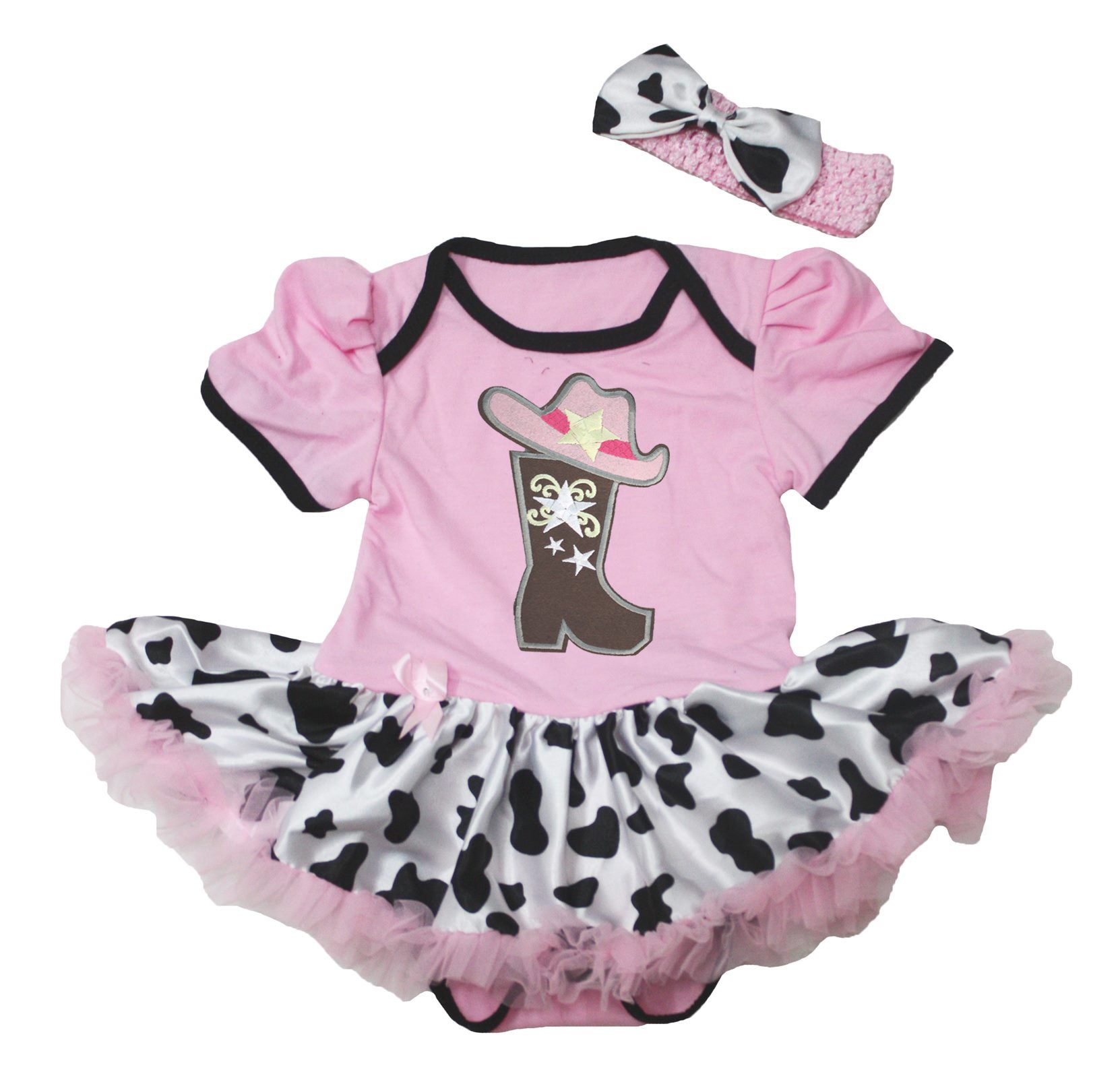 Petitebella Cowgirl Boot and Hat Baby Dress Nb-18m (Pink/Cow, 3-6 Months)