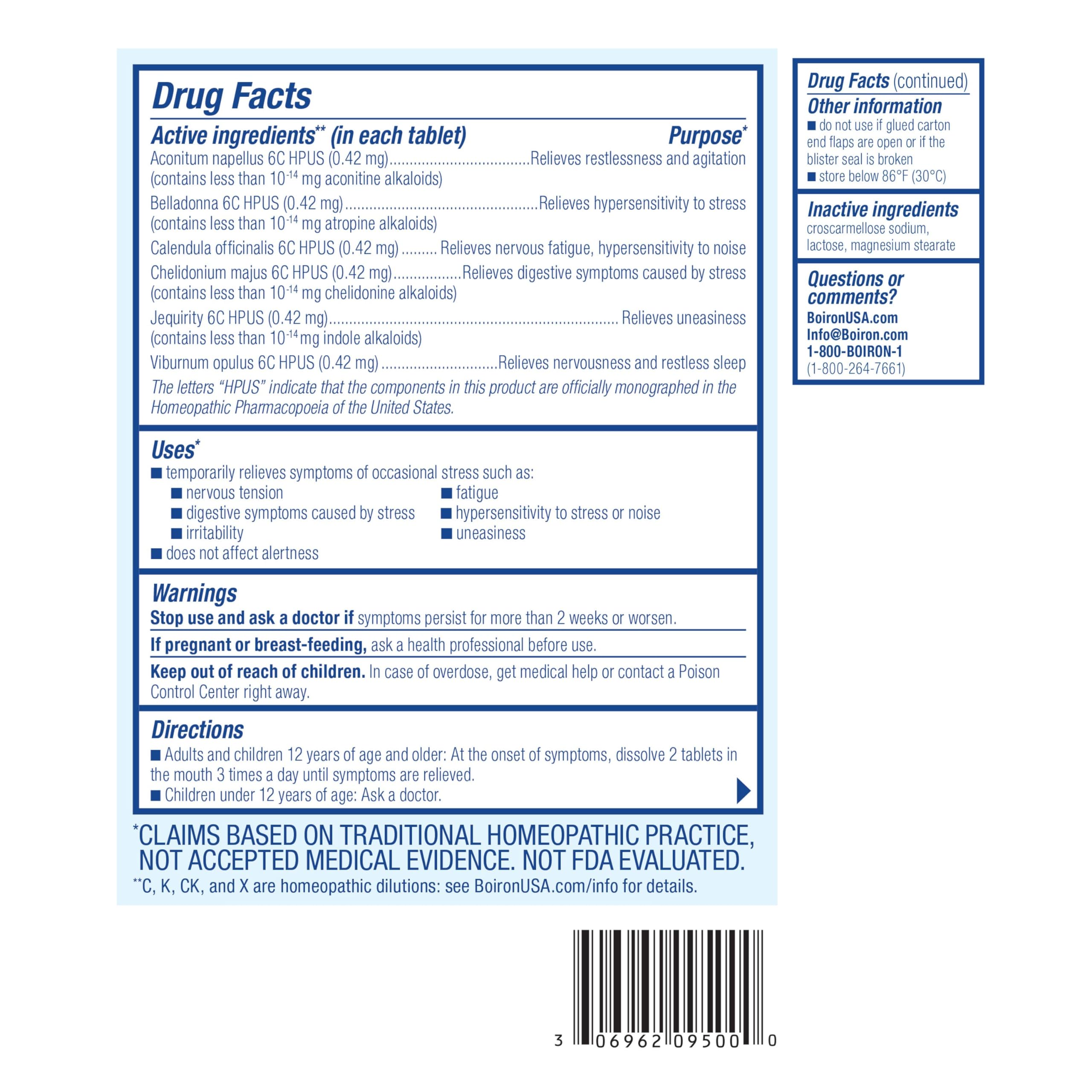 Boiron StressCalm Tablets for Relief of Stress, Anxiousness, Nervousness, Irritability, and Fatigue - 120 Count (2 Pack of 60)