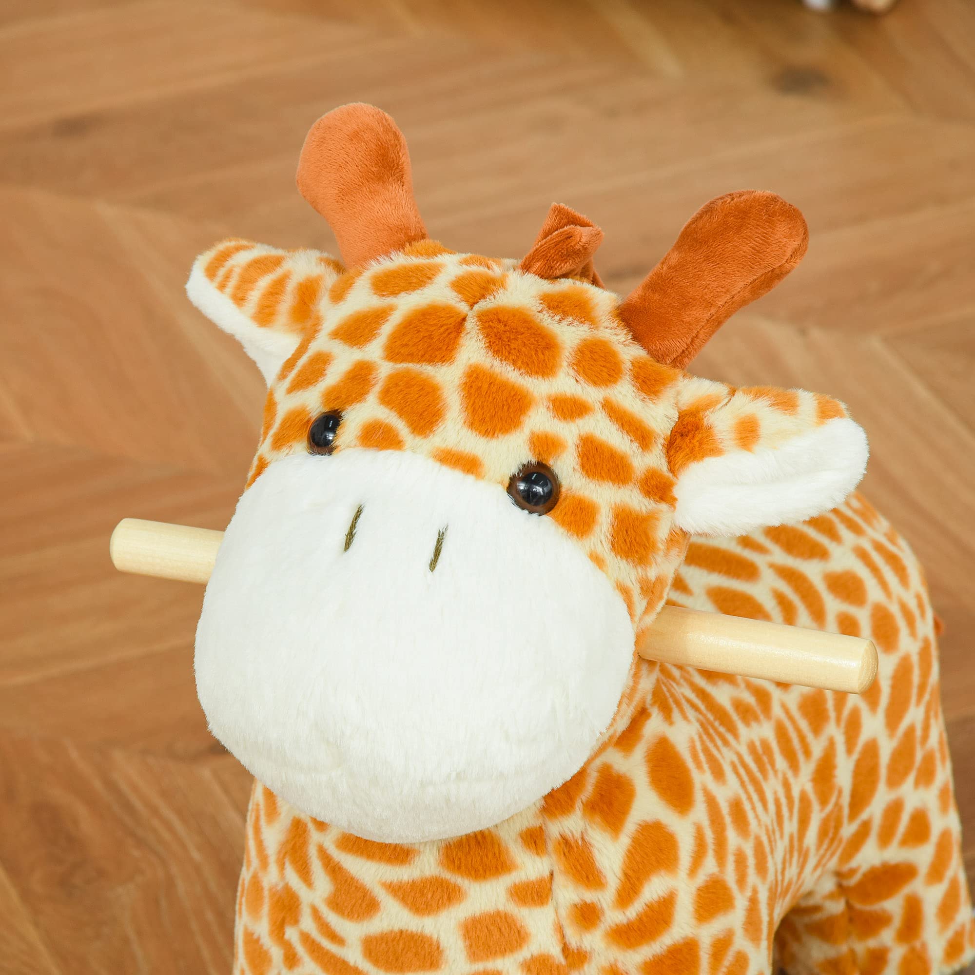 Qaba 2-in-1 Kids Plush Ride-On Rocking Horse Toy, Giraffe-Shaped Plush Rocker with Realistic Sounds for Children 3 to 6 Years, Yellow