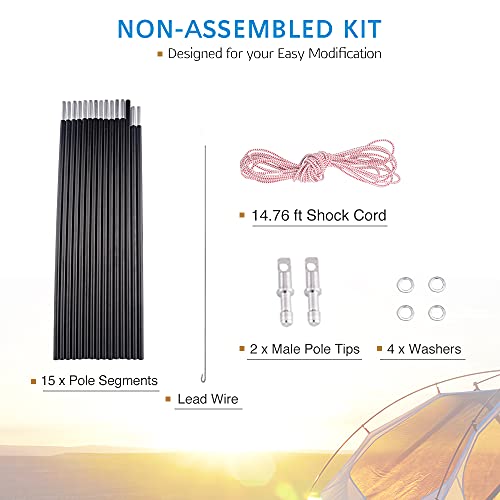BRILLIANCE4U Tent Poles Replacement Black 3/8” 9.5mm, Lightweight Tent Pole Repair Kit, 7001 Aluminum Alloy Tent Rod,20ft 2 Poles Pack