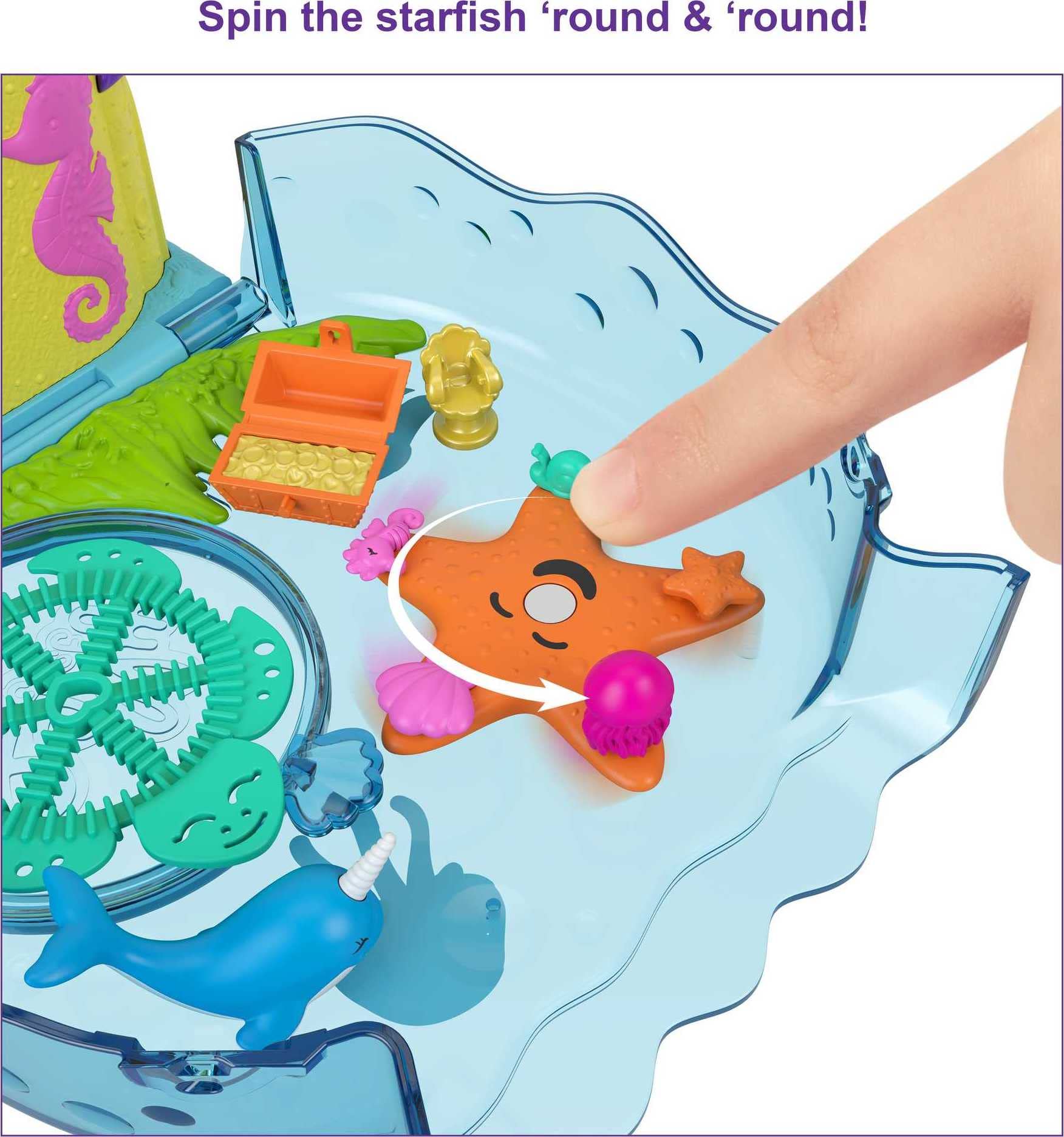 Polly Pocket Bubble Aquarium Playset with Polly & Mermaid Micro Dolls, 2 Bubble-Making Features, Bubble Solution & 18 Accessories, Pop & Swap Pieces