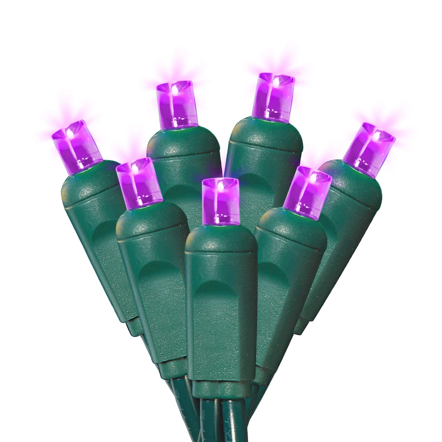 Birsppy Minleon UL Certified Green Wire Wide Angle LED Christmas String Lights, 25Ft 50 LED Commercial Grade 5MM Christmas Light Set, Connectable String Light (Purple)