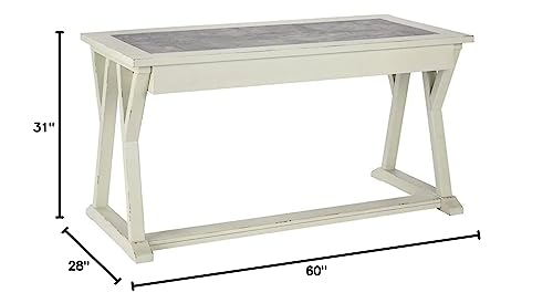 Signature Design by Ashley Jonileene Farmhouse Home Office Desk with Drawers, White & Gray