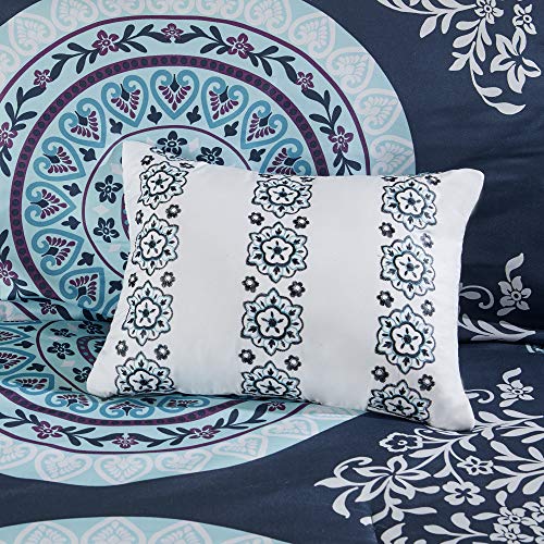 Intelligent Design Complete Bed In A Bag Casual Boho Comforter with Sheet Set Decorative Pillow, All Season Bedding Set, Queen, Loretta Navy 9 Piece