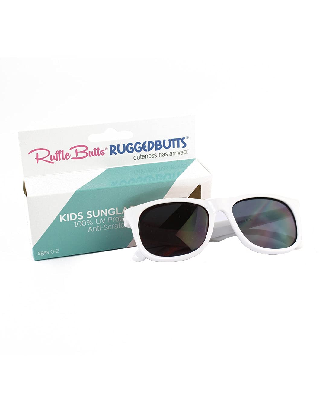RuffleButts Kids Sunglasses Impact-Resistant Polycarbonate Lenses with 100% UVA/UVB Protection and Flexible BPA-Free Frames - White - 2-5T