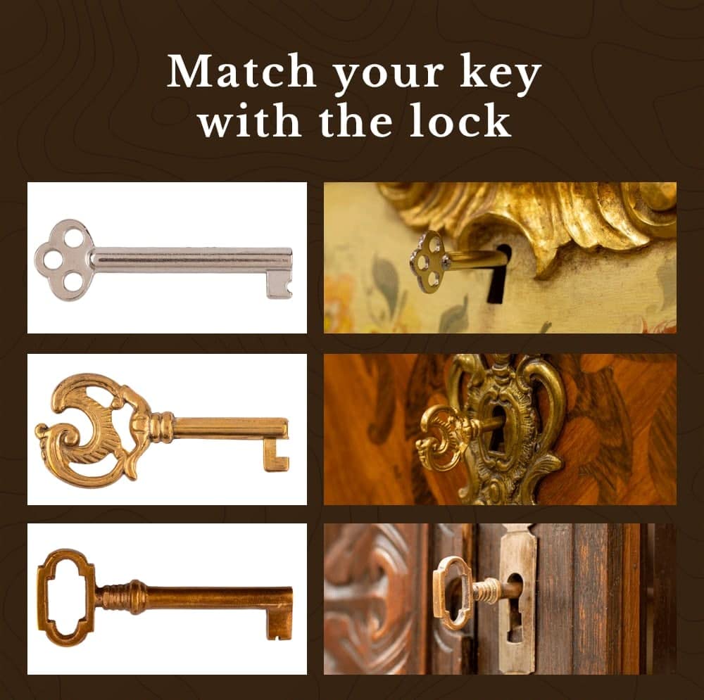 Hollow Barrel Brass Plated Skeleton Key for Antique Cabinet Doors, Grandfather Clocks, Dresser Drawers - Furniture Hardware | SK4-DB (1)