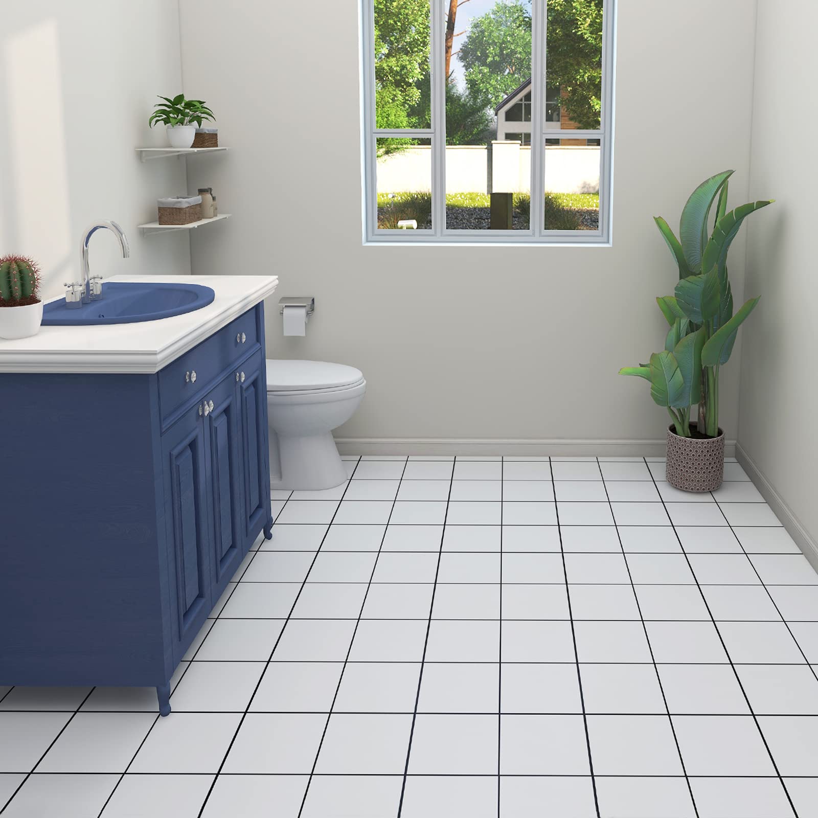 auxua Peel and Stick Floor Tile Vinyl Flooring Waterproof Non-Slip Kitchen Bathroom Thicken Tiles with Self Adhesive and Removable (Black and White, 10-Pack)