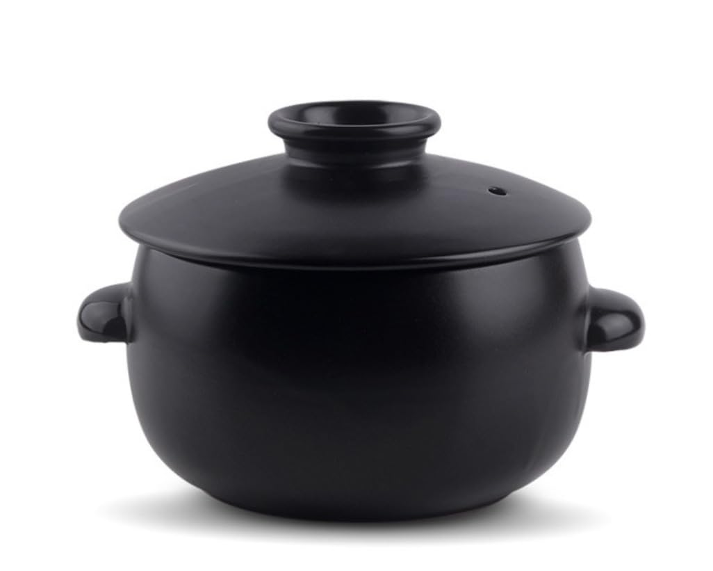 BALWOO Korean Earthenware Pot Ttukbaegi, Ceramic Clay Cooking Pot Petalite Casserole, Heat Resistant Ceramic Pot, Zero-Crack Stone Bowl Stockpot Soup Cookware (Medium)