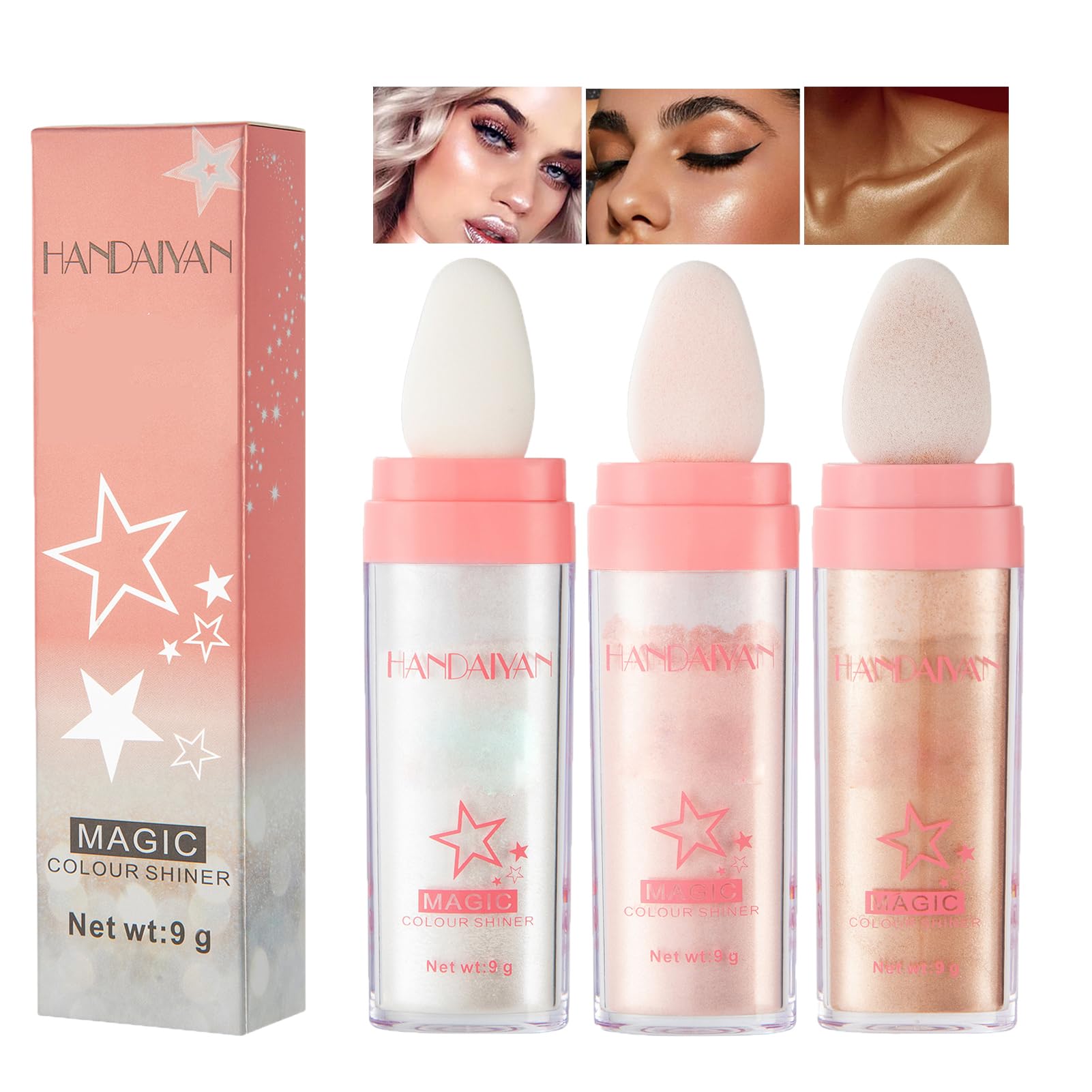 BeeYoYe 3 Color Glitter Powder Highlighter Makeup,Body Brightens the Natural Three-Dimensional Face Blusher Patting Glitter Powder Highlighter Makeup (01# 02#03#)