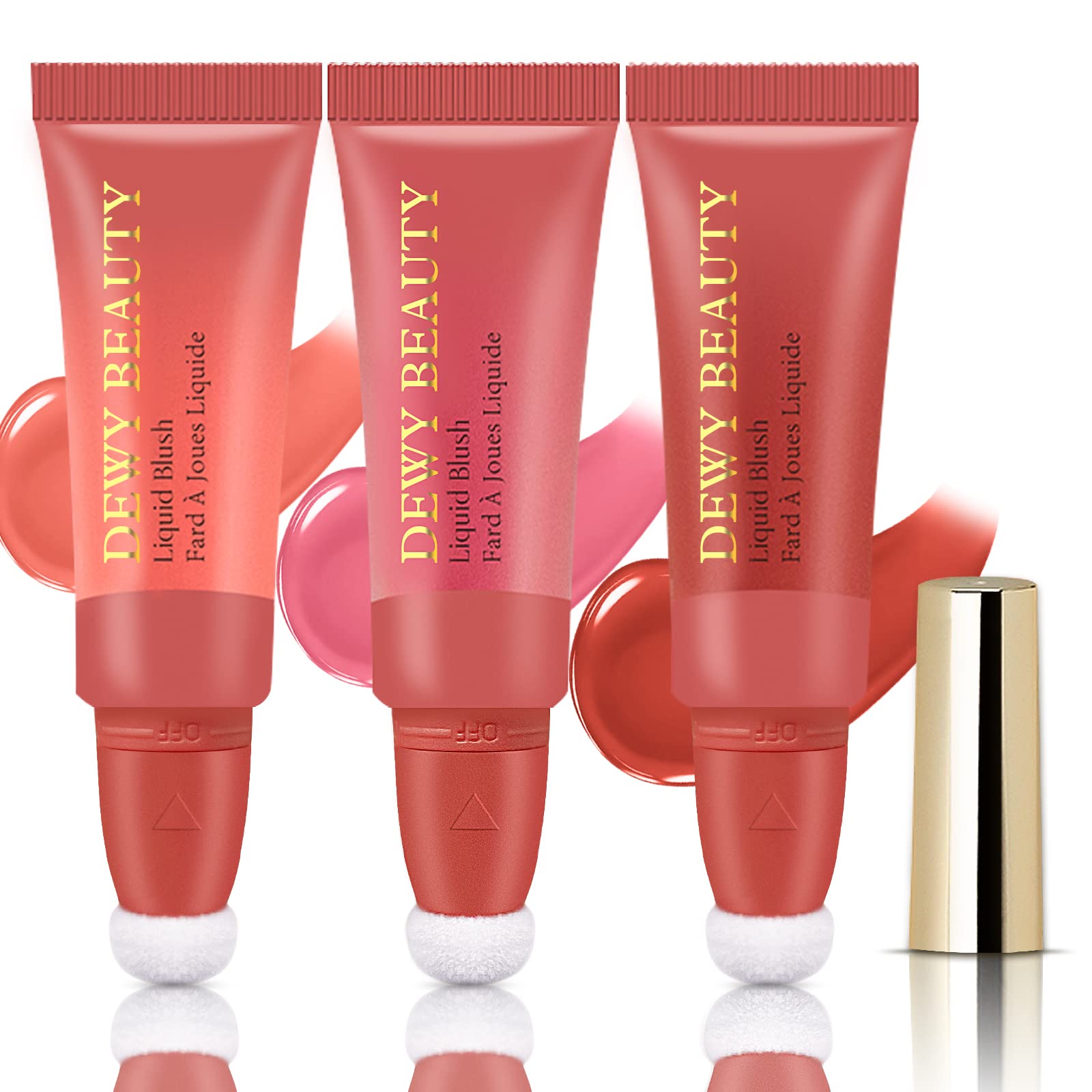 BEFIVECOK 3Pcs Liquid Blush Makeup Wand Set, Soft Cream Blush Stick with Cushion Applicator for Cheeks, Natural Creamy Formula, Lightweight Blendable Dewy Finish, Long-wearing Creme Blush Wand (Set B)