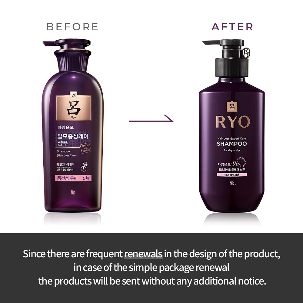 RYO Hair Loss Shampoo for Normal & Dry Scalp Care - 400ml (13.5oz) Gentle Formula, Anti-Dandruff, Scalp Cleansing, Moisturizing, and Volumizing